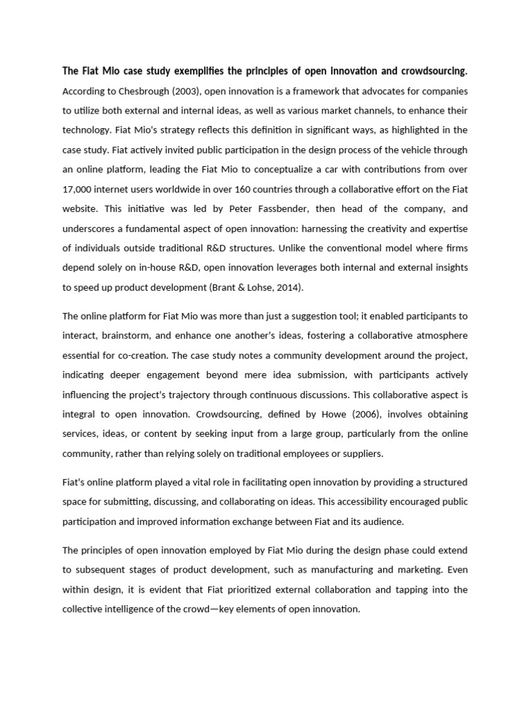 Fiat Mio: Open Innovation Case Study | PDF | Innovation | Crowdsourcing