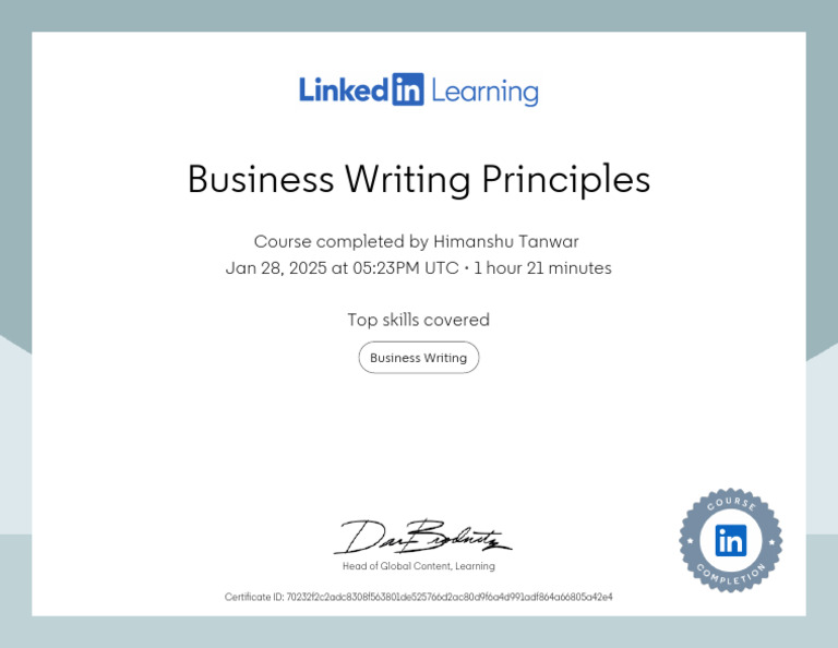 Business Writing Principles Course Completion | PDF