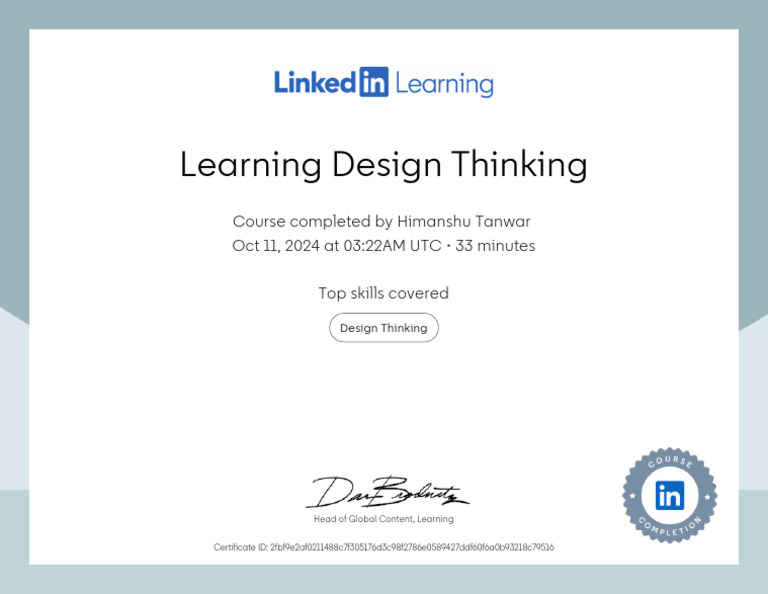 Design Thinking Course Completion Certificate | PDF