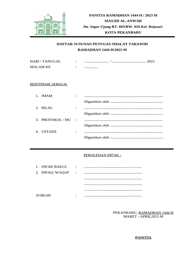 Daftar Susunan Petugas | PDF