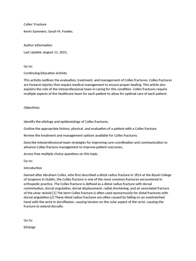 Colles fr | PDF | Musculoskeletal System | Injury