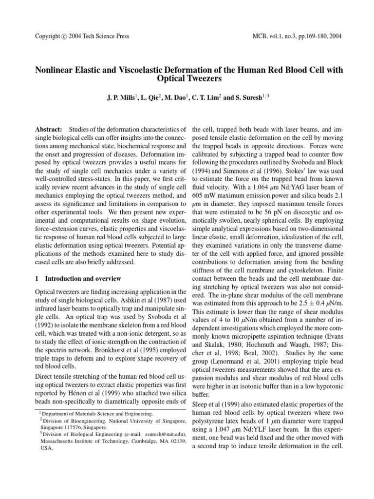 Nonlinear Elastic and Viscoelastic Deformation of The Human Red Blood ...