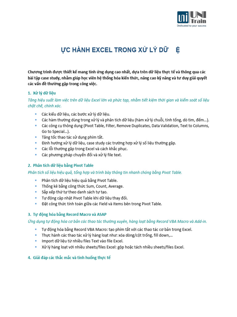 UniTrain Outline Combo4 Professionals Excel | PDF