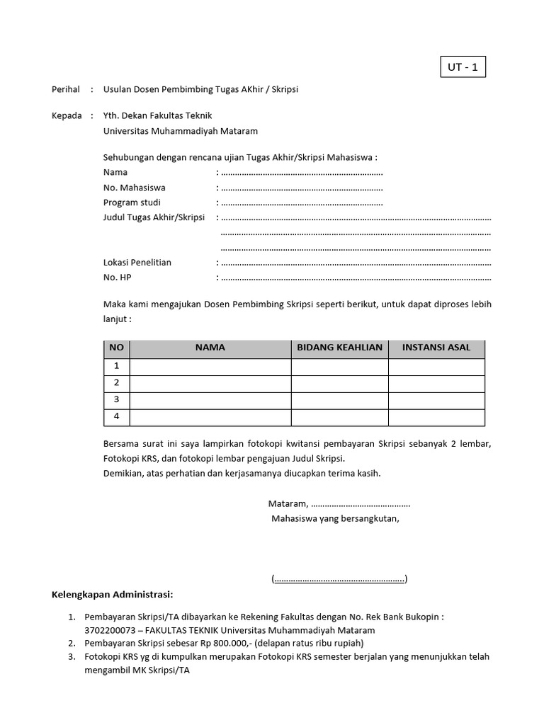 Usulan Dosen Pembimbing Skripsi Teknik | PDF