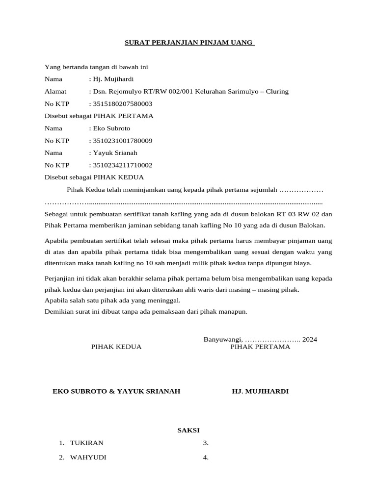 Surat Perjanjian Pinjam Uang | PDF
