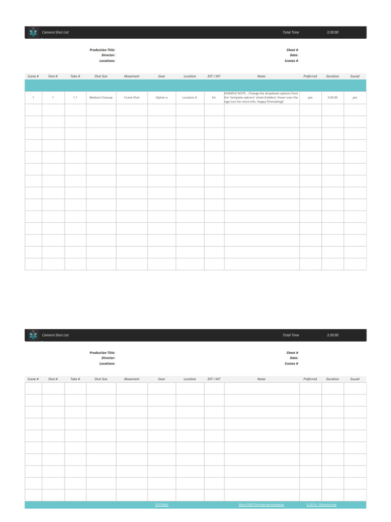 U3 - 02 - Advanced Shot List Template | PDF