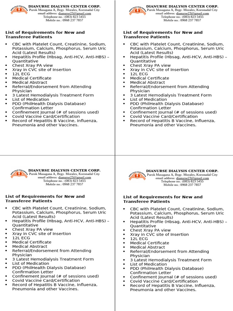 list of requirements for new and transferre | PDF | Hemodialysis ...