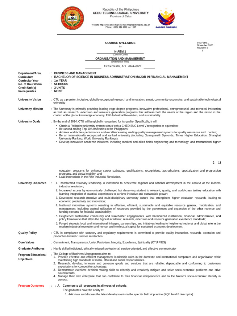 BSBA 1 NABM OM | PDF | Leadership | Motivation