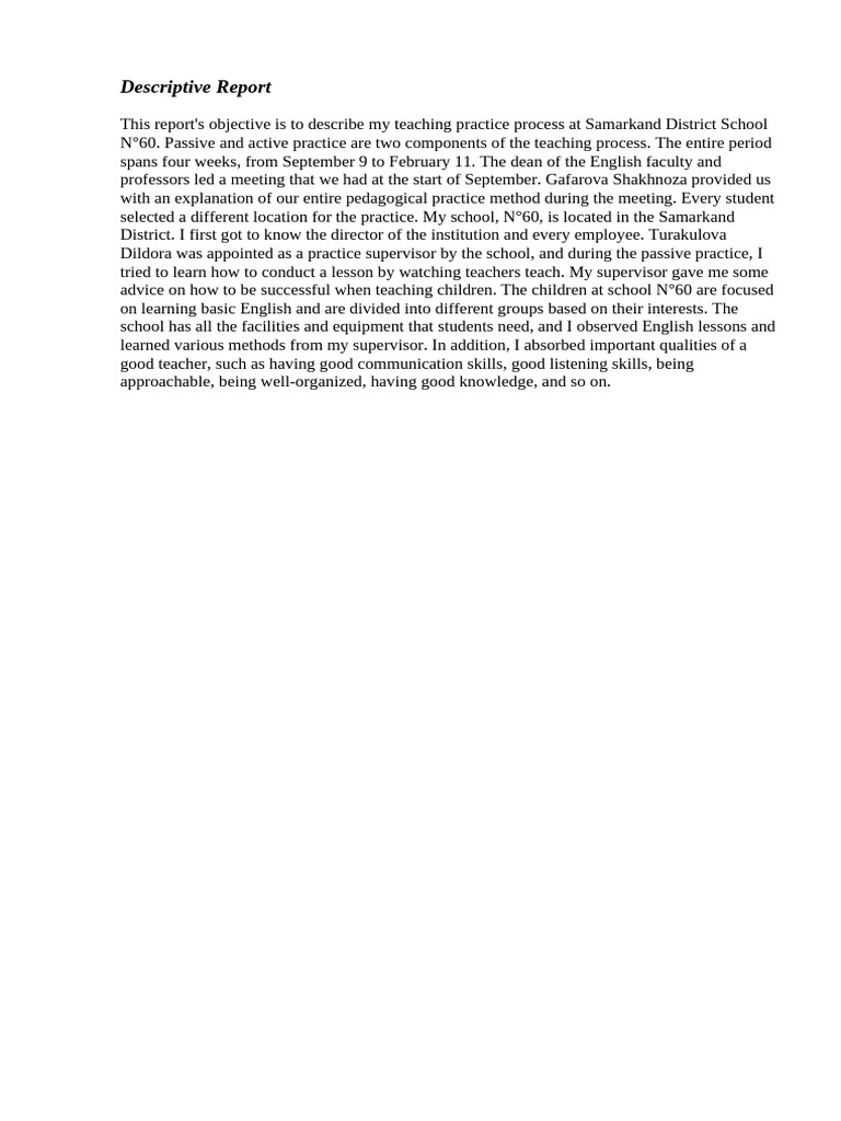 Descriptive Report Murodqulova Shahzoda | PDF