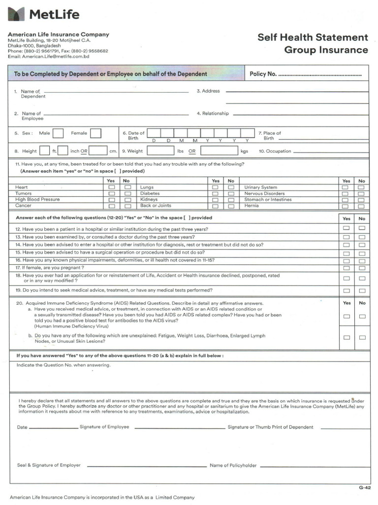Self-Health Statement Format (Dependent) | PDF | Hiv/Aids ...