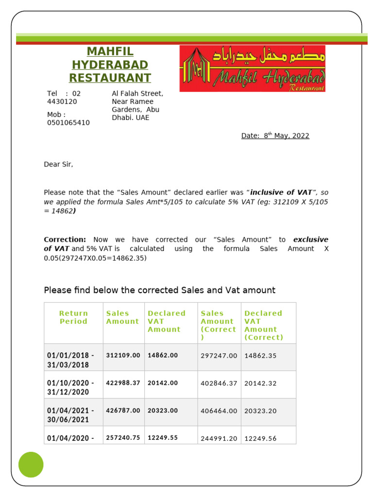 VAT Correction for Sales Amounts | PDF