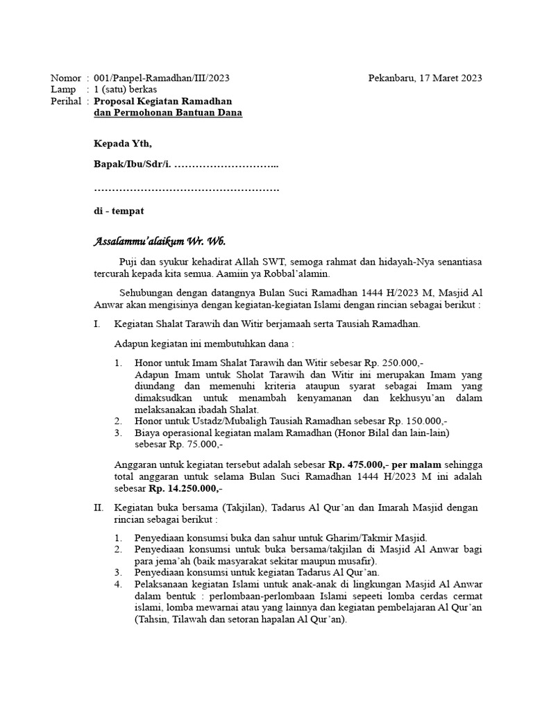 Surat Proposal Ramadhan PG 2 | PDF