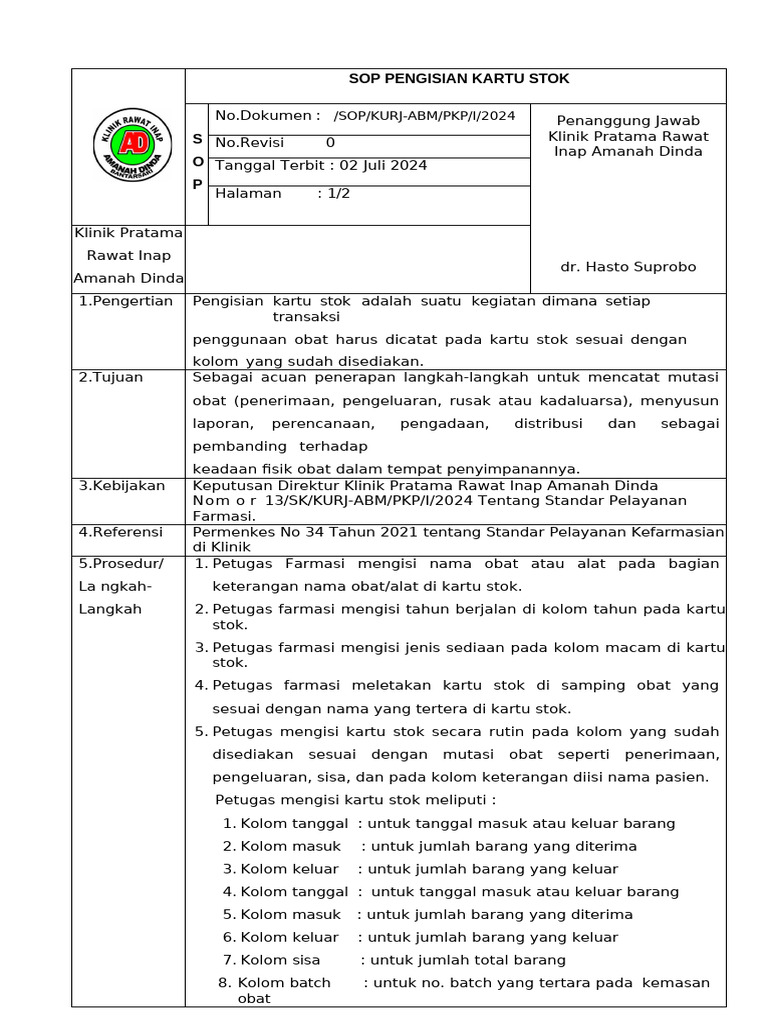 Sop Pengisian Kartu Stok | PDF
