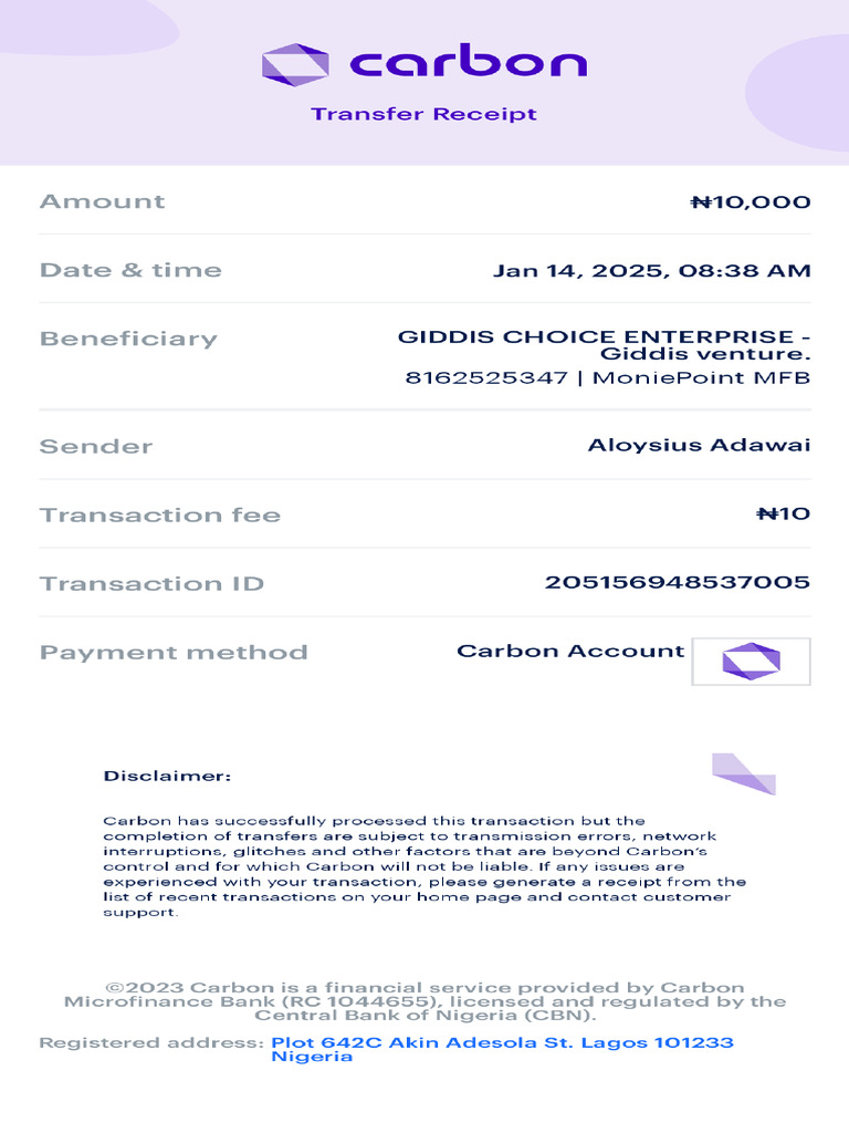 Carbon Transaction Receipt 20250114083838 1442527251205415098 | PDF