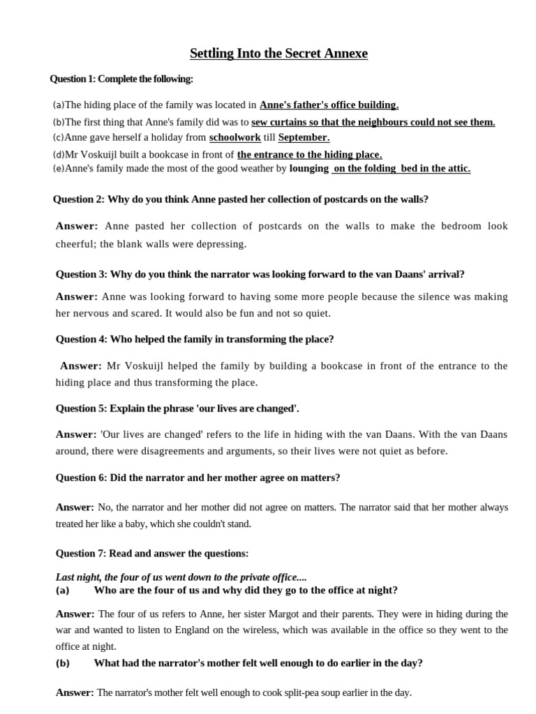 Settling into the Secret Annexe Explained | PDF