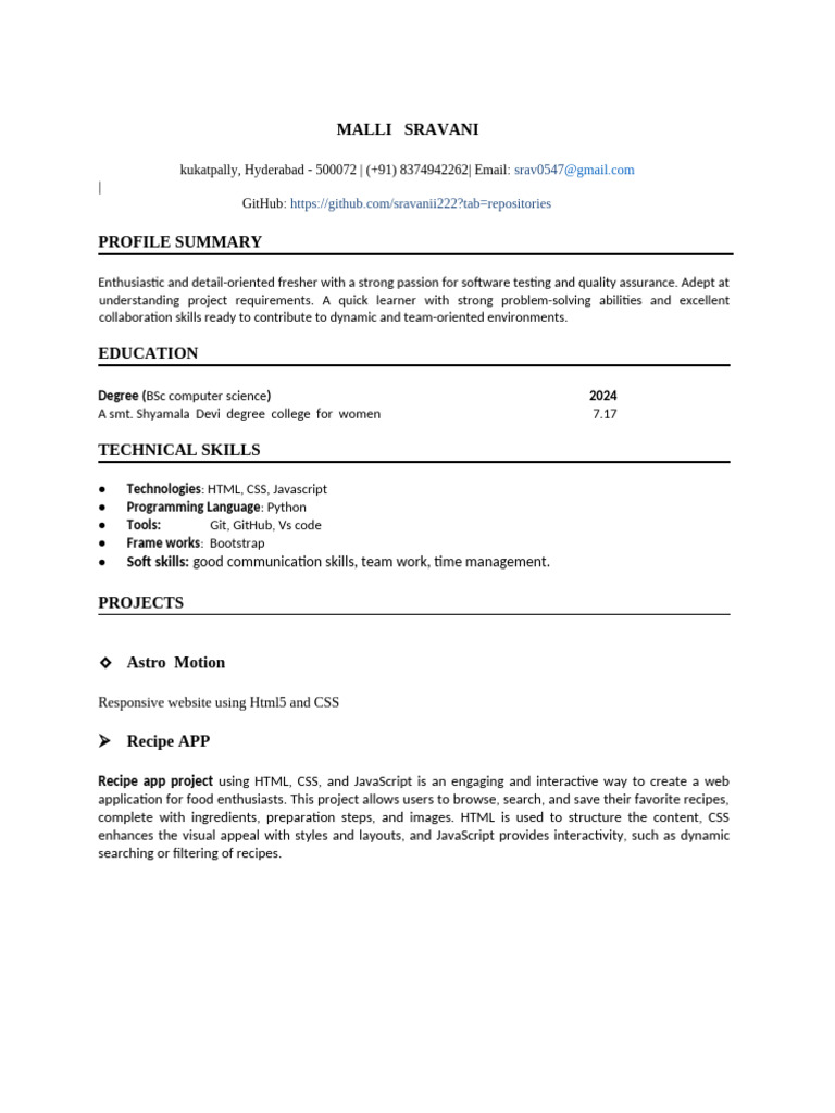 Sravani Resume Main | PDF