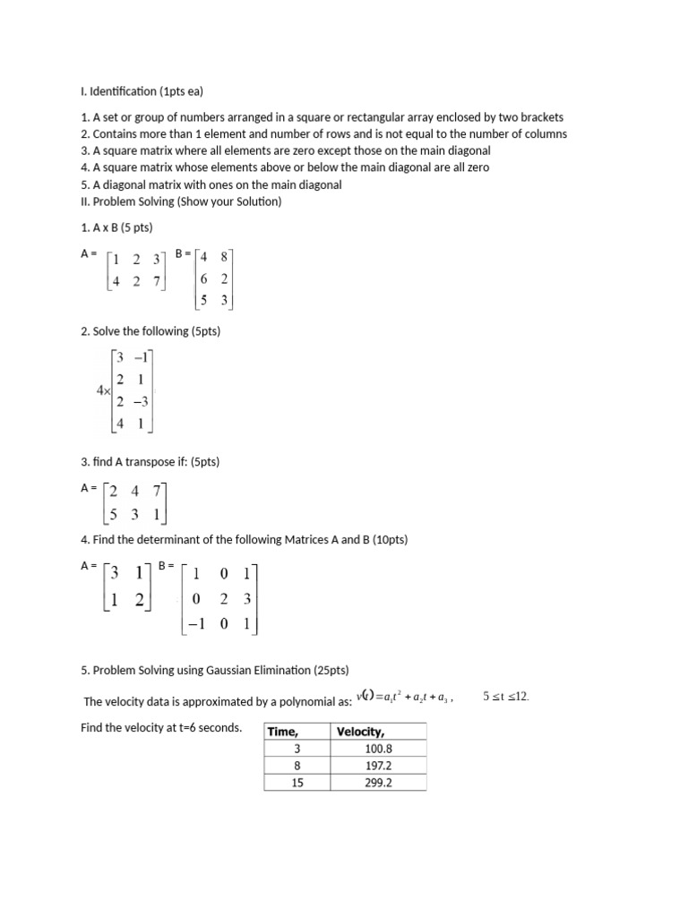 Quiz 1 - Matrices 001 002 003 | PDF