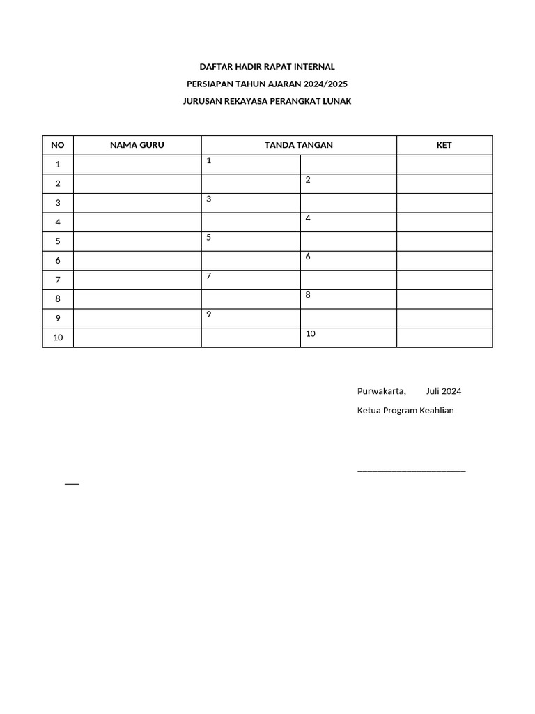 Daftar Hadir Rapat Internal | PDF