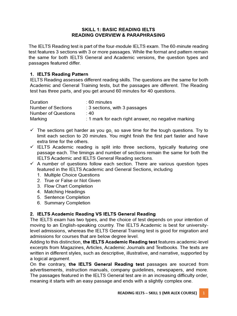 SKILL 1 Reading Overview & Paraphrasing | PDF | Spice | International ...