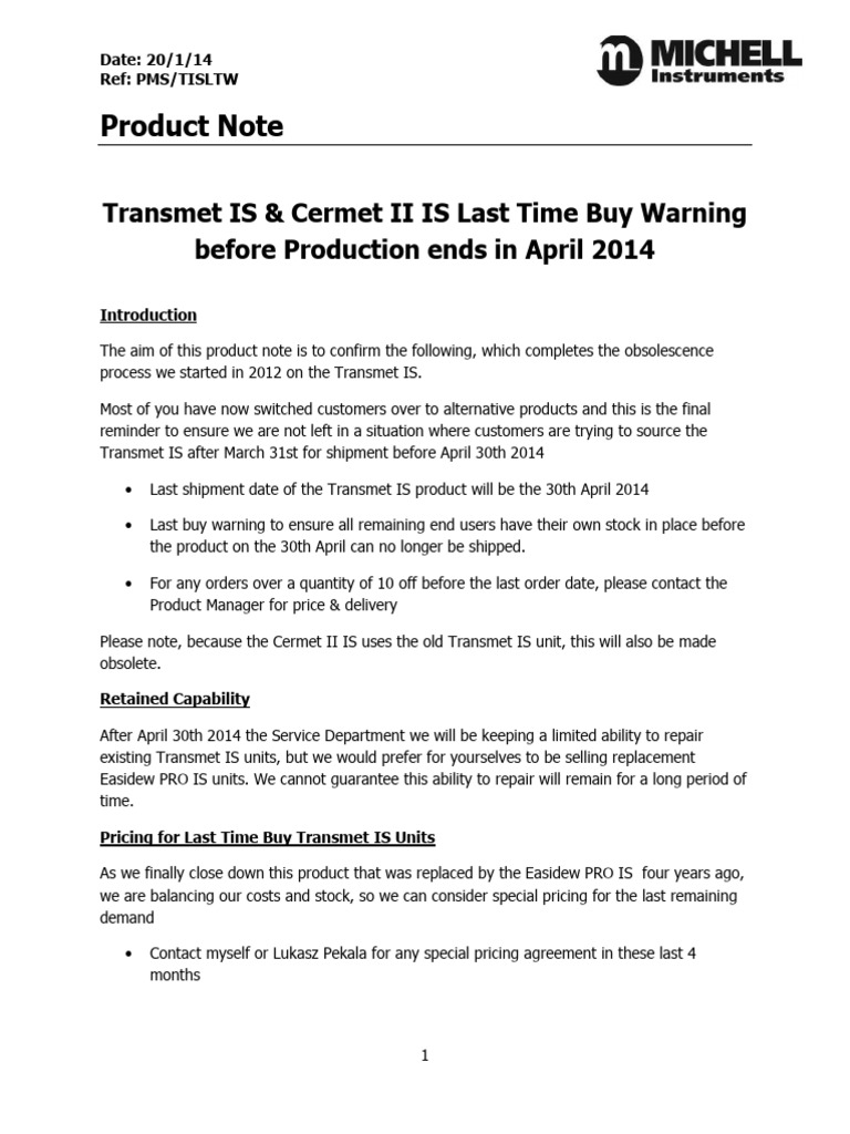 MTecBul - Transmet and Cermet II Last Chance To Buy | PDF