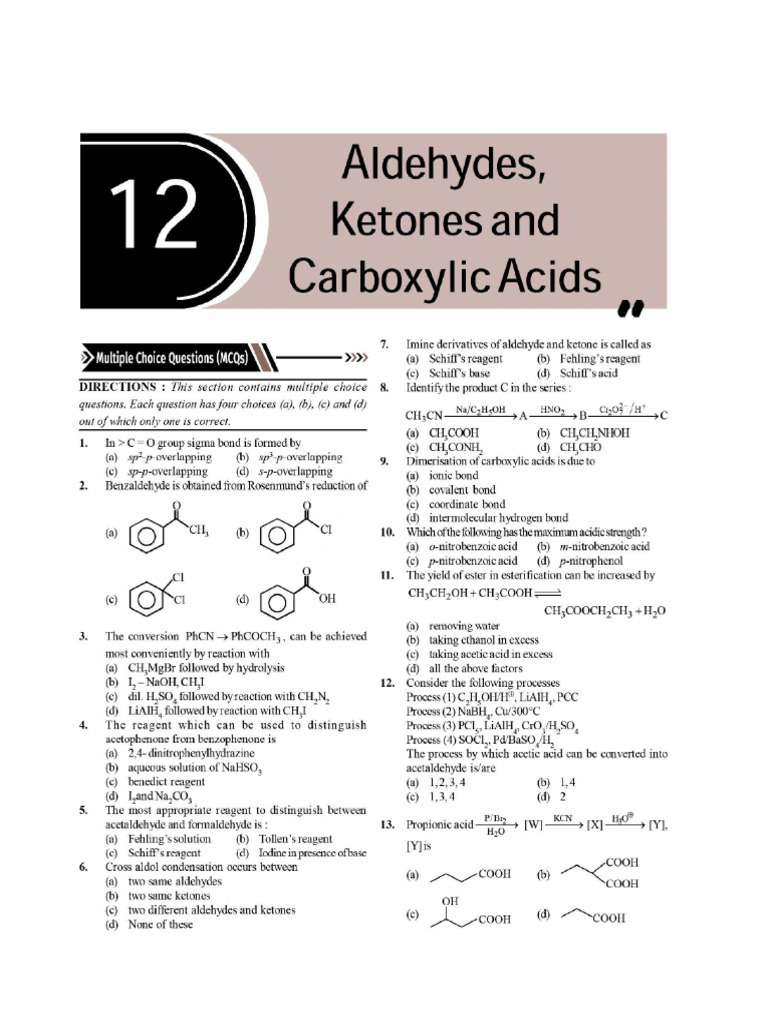 CH-8 MCQ - Aldehydes Ketones | PDF