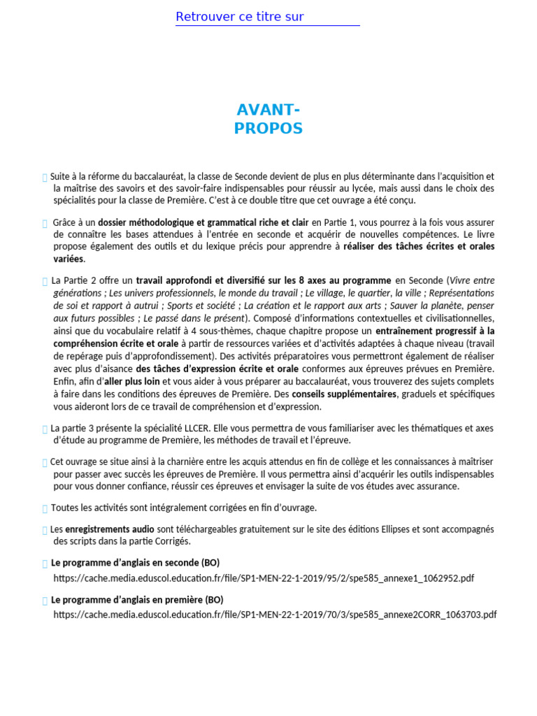 Anglais en Seconde : Guide vers le BAC | PDF | Lexique | Langue anglaise