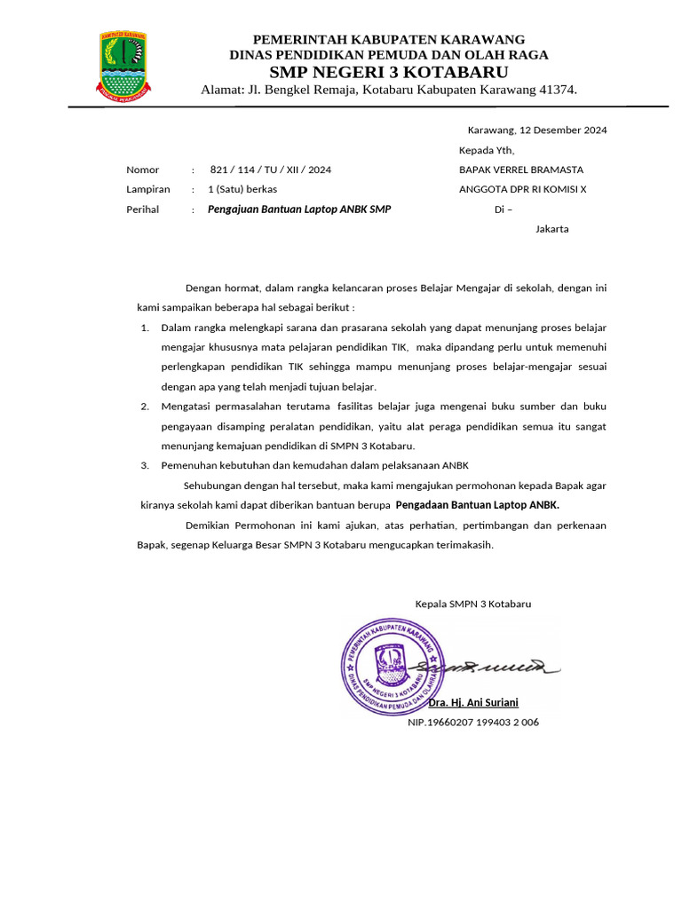 Surat Permohonan Laptop Terbaru | PDF