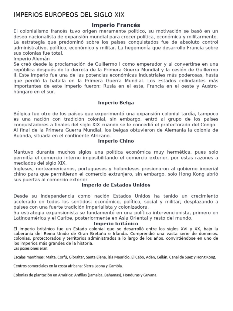 IMPERIOS EUROPEOS DEL SIGLO XIX | PDF | Imperio Británico | Colonialismo