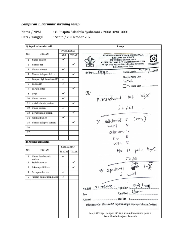 Form Resep 1 Asfar | PDF