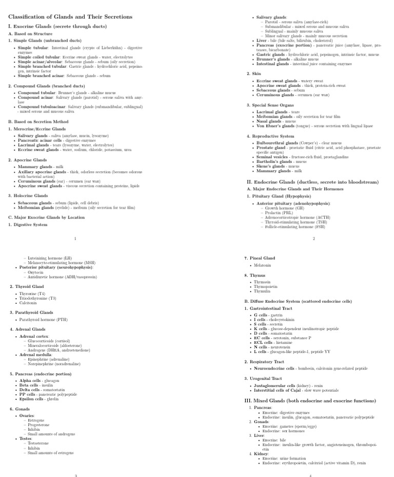 Classification Glands - Cropped | PDF | Endocrine System | Pancreas