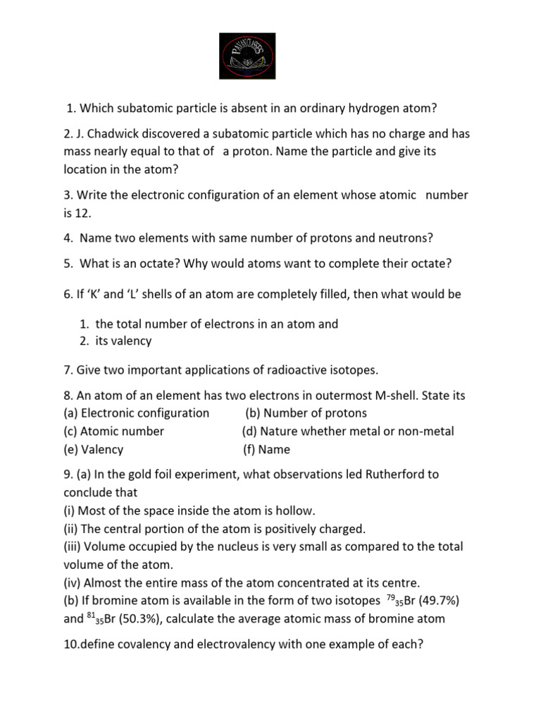 Atomic Structure 9th Cbse | PDF