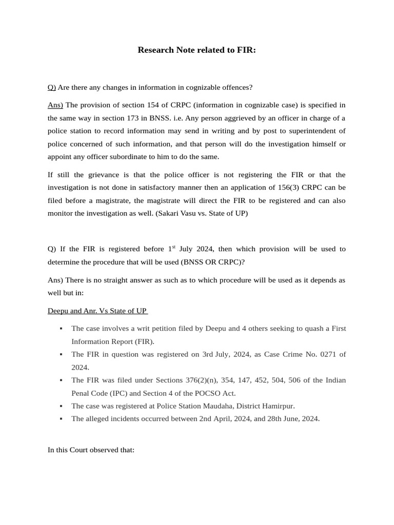 Research Note Related To FIR | PDF | Political Law | Judiciaries