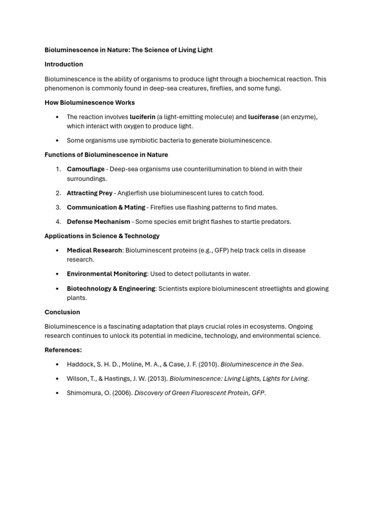 Understanding Bioluminescence in Nature | PDF