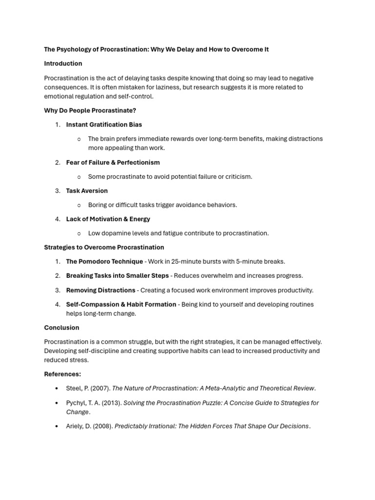 The Psychology of Procrastination | PDF