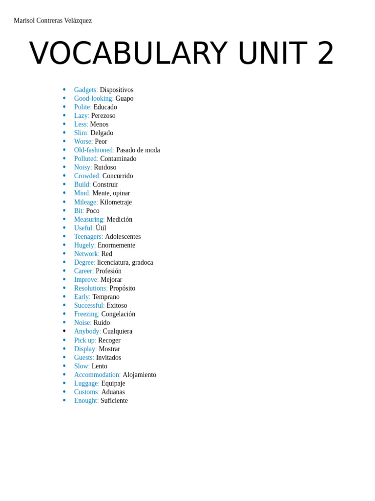 Vocabulary Unit 2 | PDF