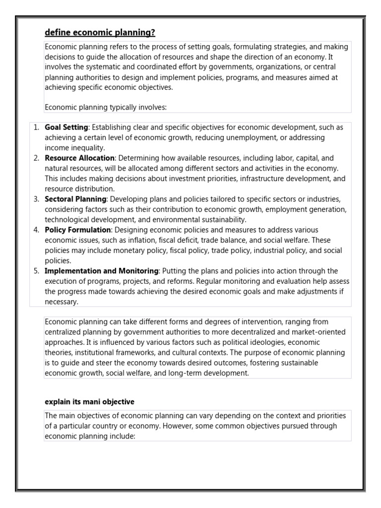 Understanding Economic Planning Objectives | PDF | Policy | Economic Growth