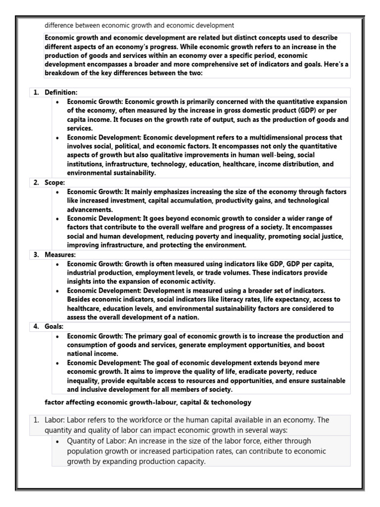 difference between economic growth and economic development | PDF | Economic Growth | Economic ...