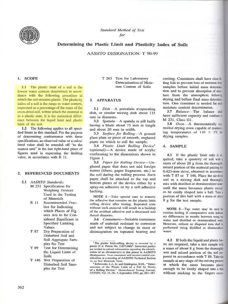 T90-99 Determining of Plastic Limit and Plasticity Index of Soil | PDF