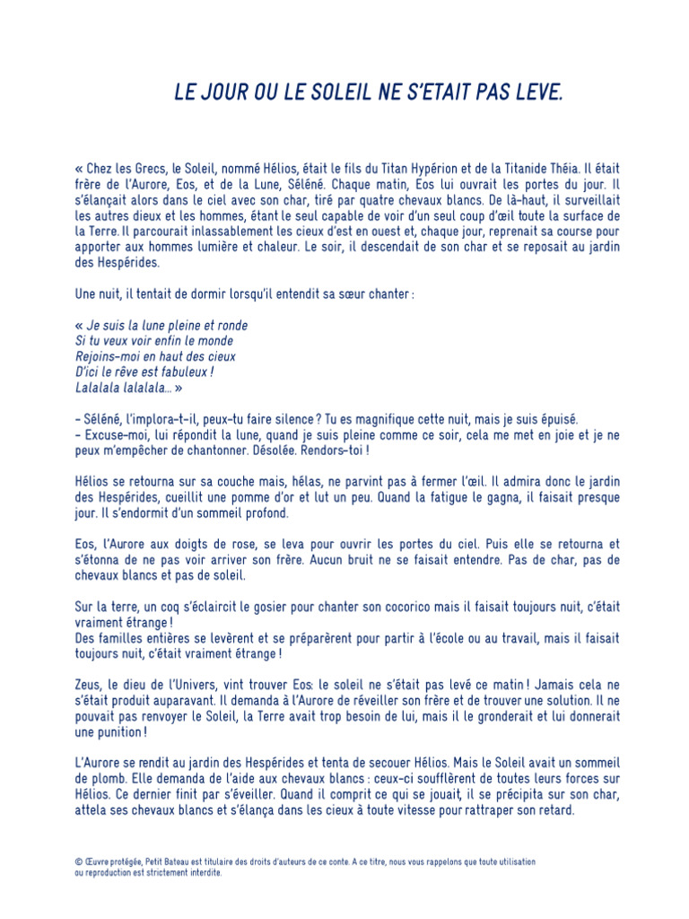 Conte Le Jour Ou Le Soleil Ne s Etait Pas Leve | PDF