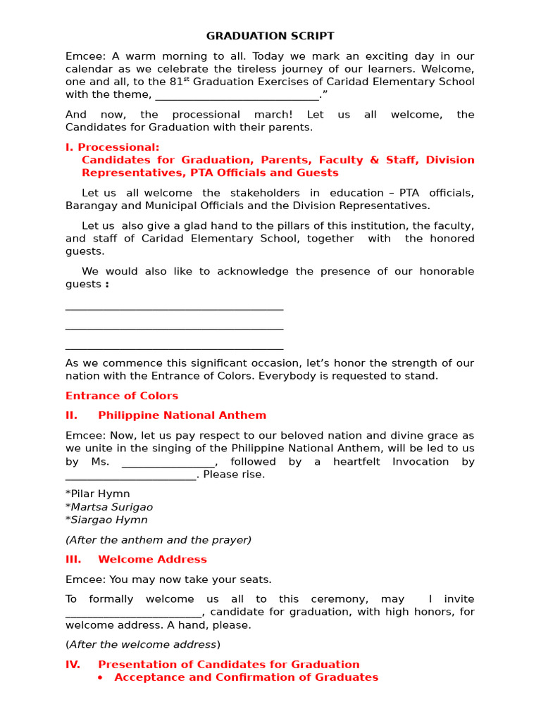 GRADUATION SCRIPT For Ma'am Nerlyn | PDF
