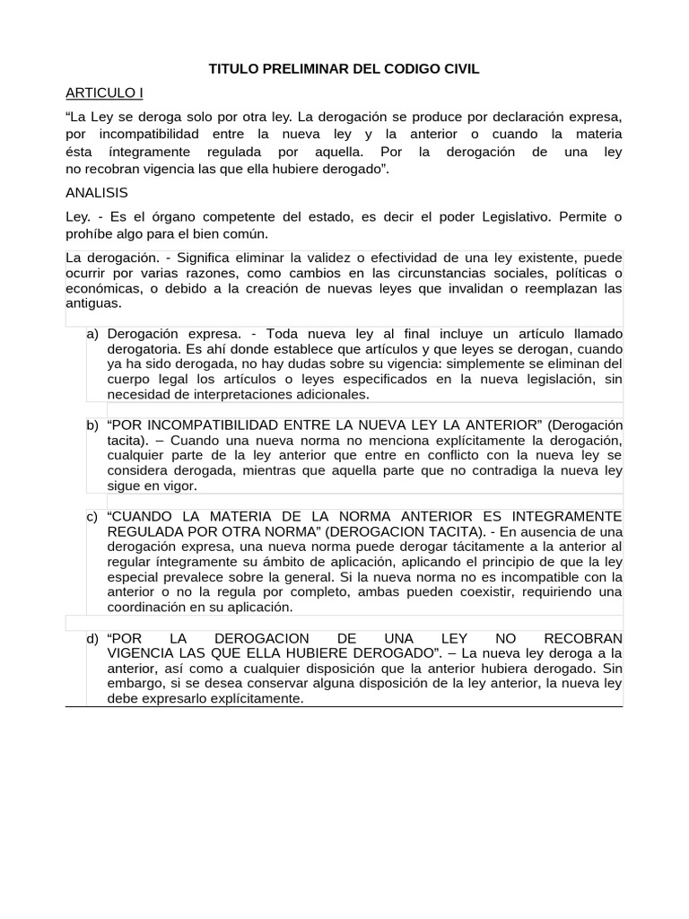 Titulo Preliminar Del Codigo Civil | PDF