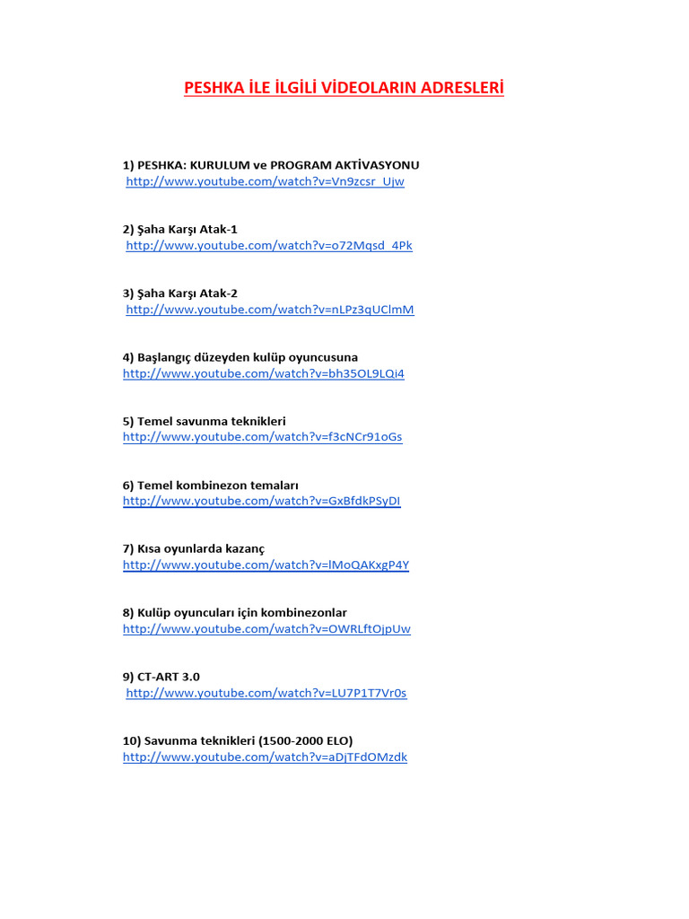 Peshka İle İlgi̇li̇ Vi̇deolarin Adresleri̇ | PDF