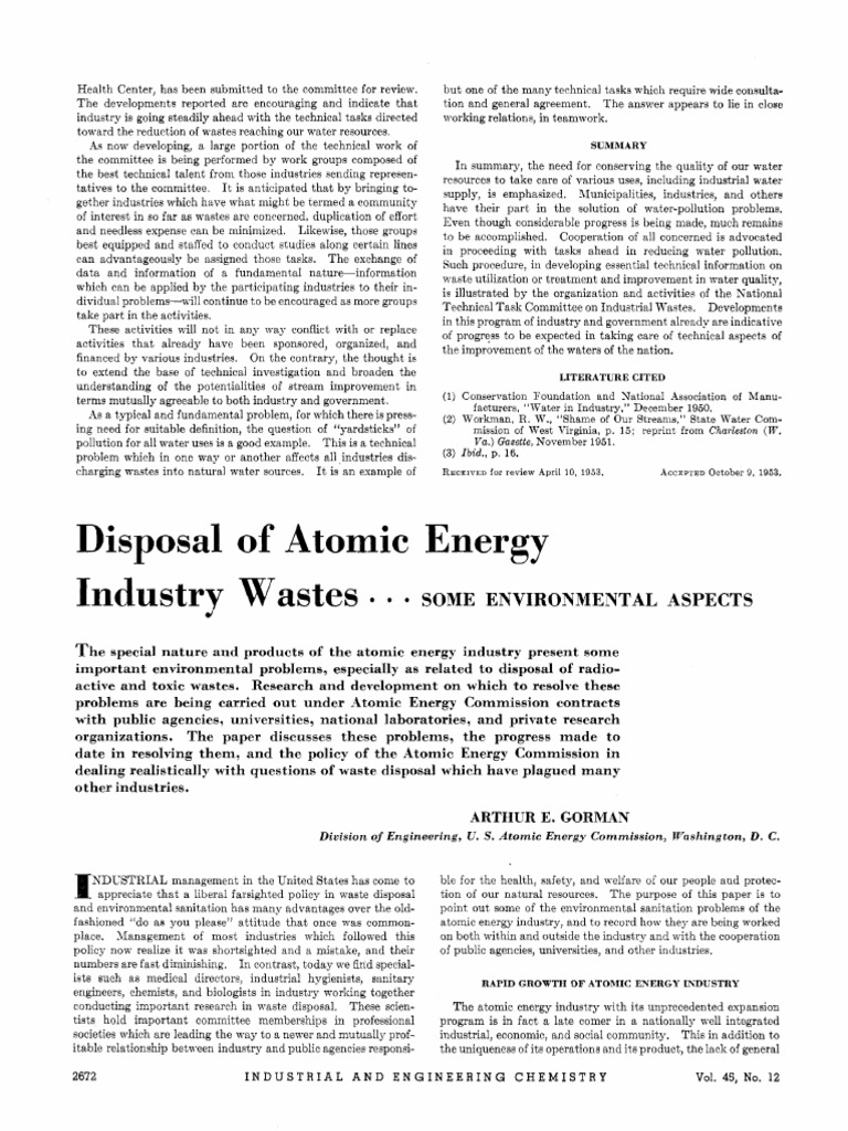 Gorman, A. E. (1953) - Disposal of Atomic Energy Industry Wastes - Some ...
