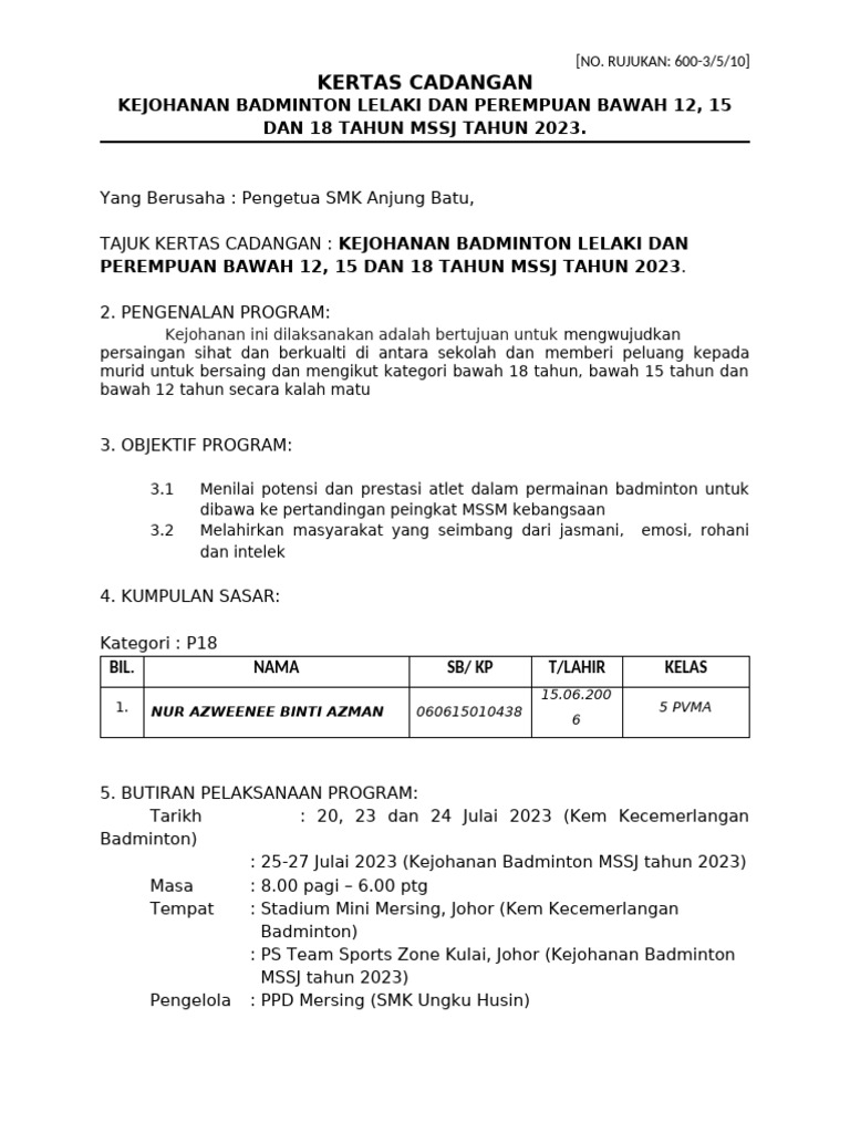 Badminton MSSJ | PDF
