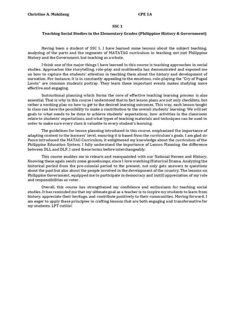 Reflection_SSC1 | PDF | Curriculum | Learning