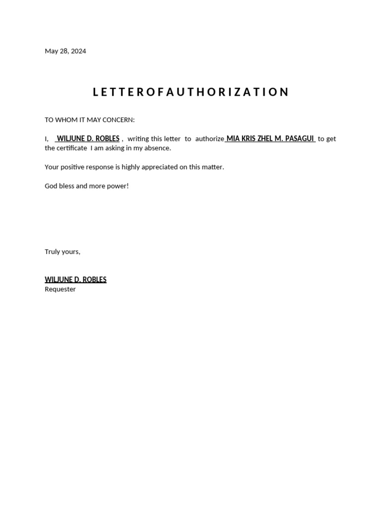 Authorization Letter | PDF
