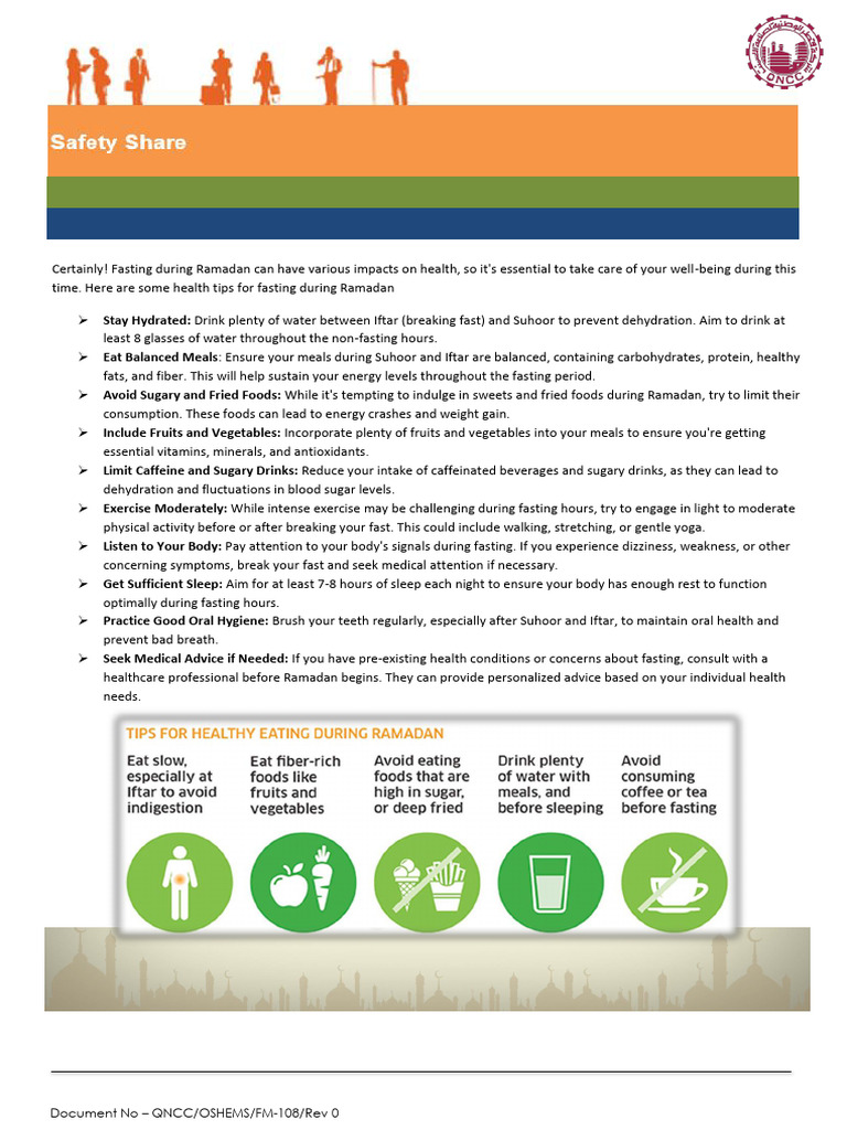 Safety Share-Ramadan Fasting Tips | PDF | Ramadan | Foods