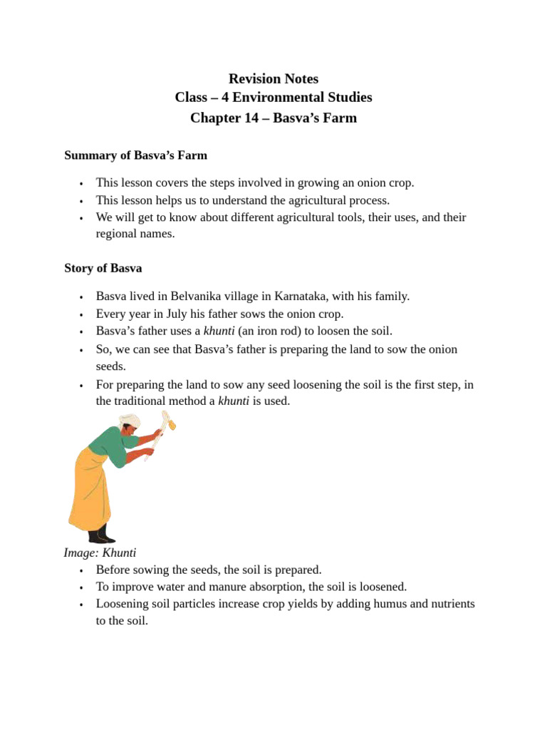 Basva’s Farm Class 4 Notes CBSE EVS Chapter 14 [PDF] (1) | PDF | Sowing ...