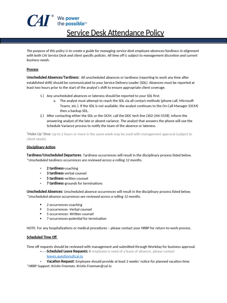 Attendance Policy Service Desk | PDF