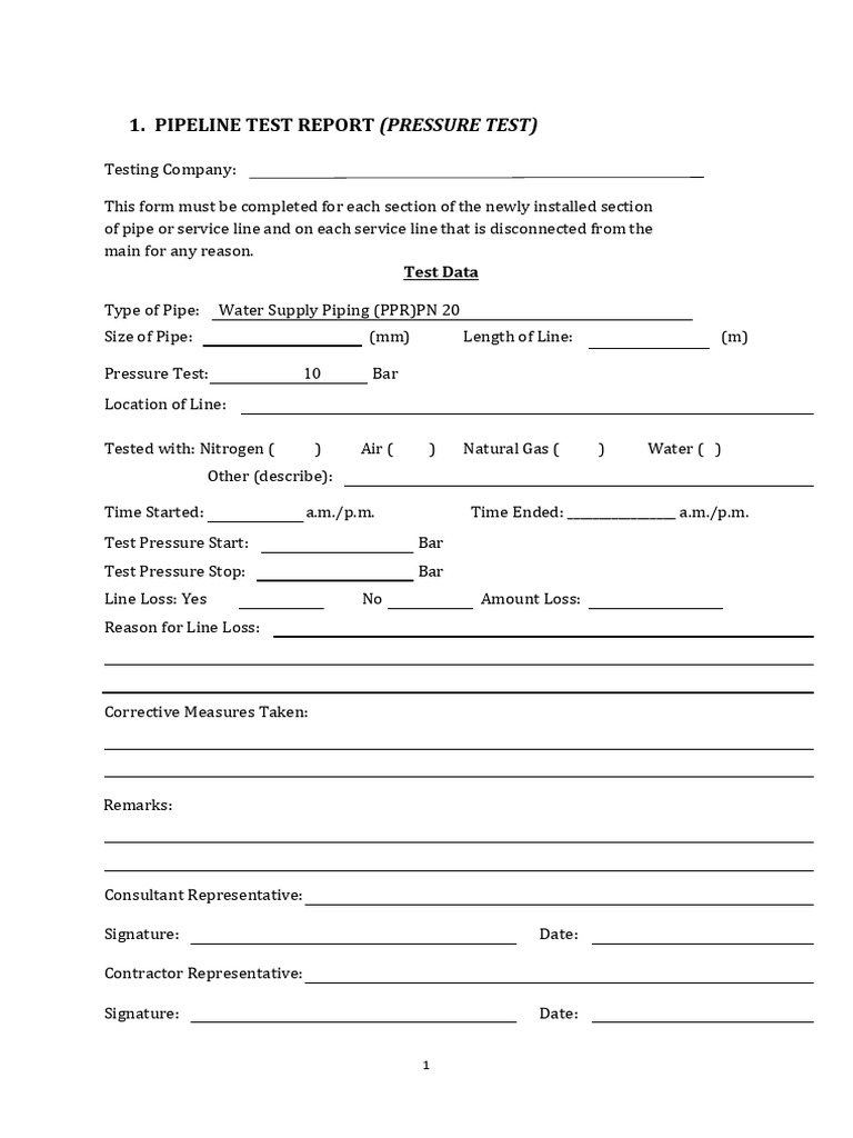 Pipe Line Pressure Test 03.03,24 | PDF